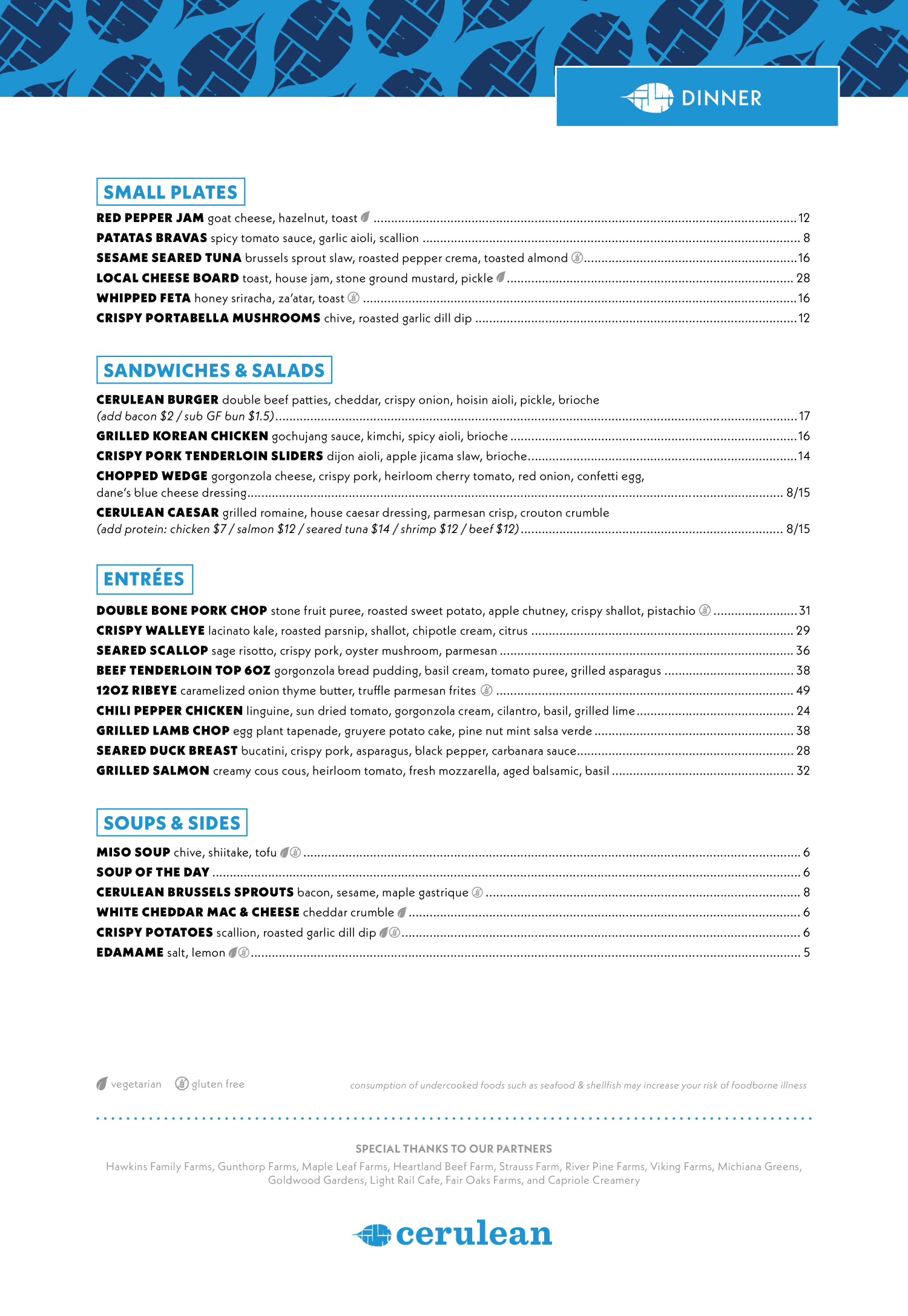 Winona Menus | Cerulean Restaurant